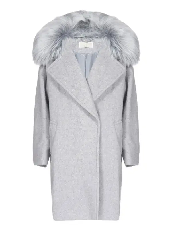 Michael Kors Long Sleeve Coat With Faux Fur Collar - Grey