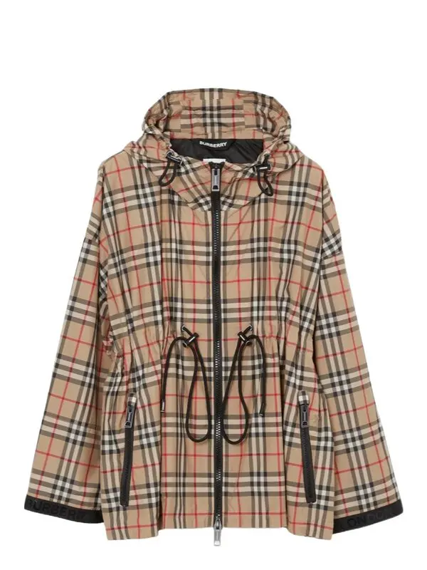 Burberry Checked Drawstring Hooded Jacket - Brown