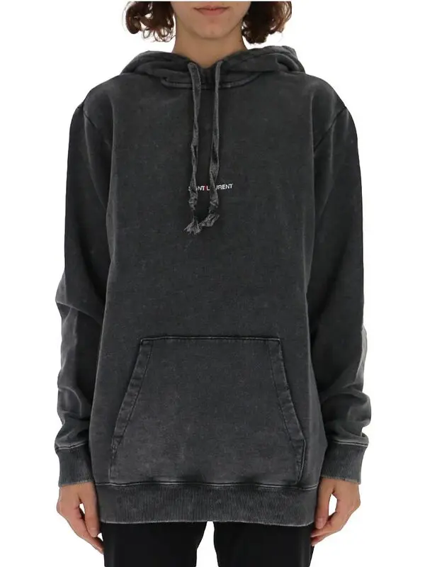 Saint Laurent Logo Hooded Sweater - Black