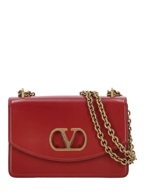 Valentino Garavani V Logo Plaque Shoulder Bag - Red