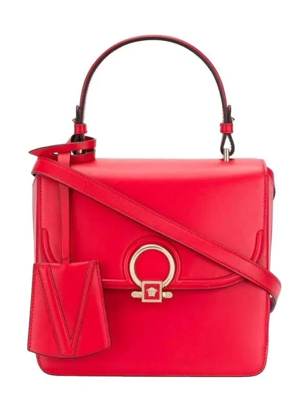 Versace Flip Handbag With Metal Ring Detail - Red