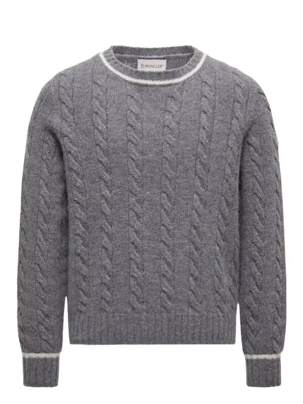 Moncler Cable Knit Crew Neck Sweater With Contrast Trim - Grey
