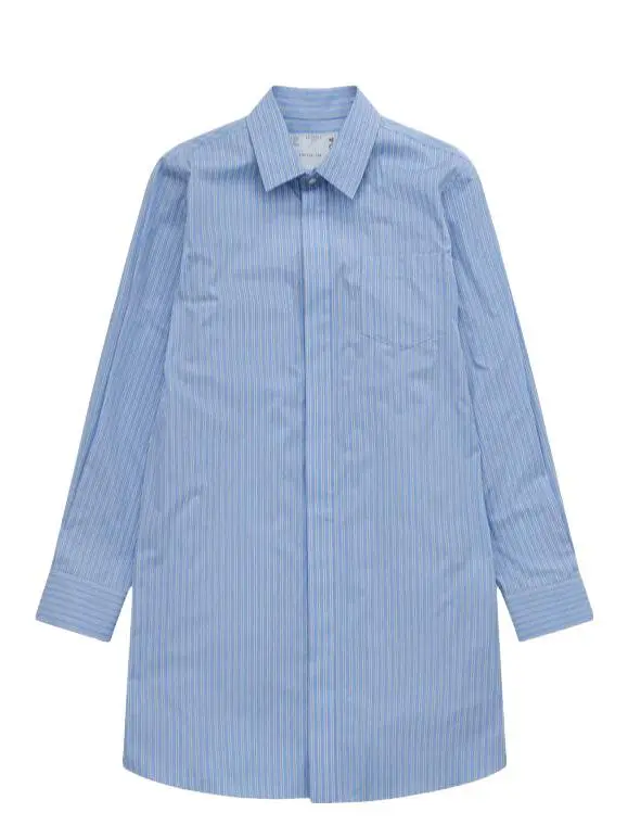 Sacai Striped Shirt Dress With Classic Collar - Blue