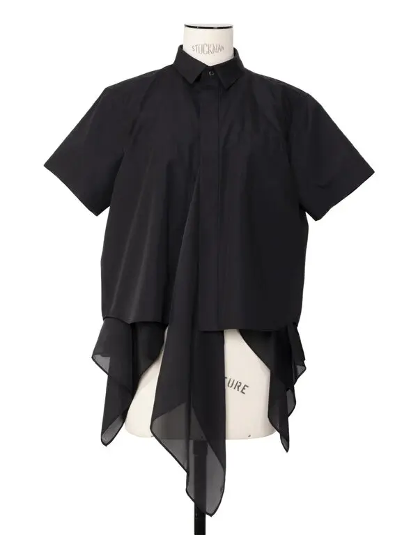 Sacai Short Sleeve Shirt With Draped Detail - Black