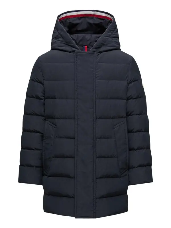 Moncler Burhan Hooded Down Jacket With Tricolor Trim - Navy Blue