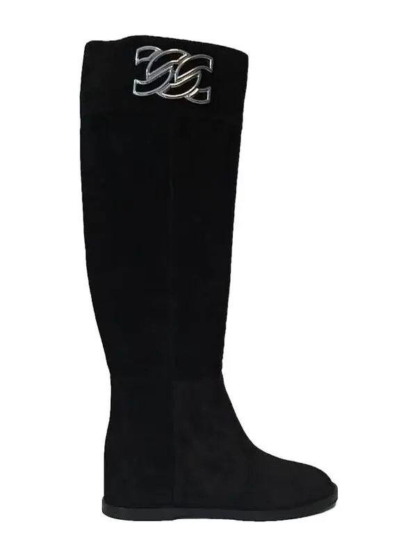 Casadei Logo Knee-high Flat Boots - Black