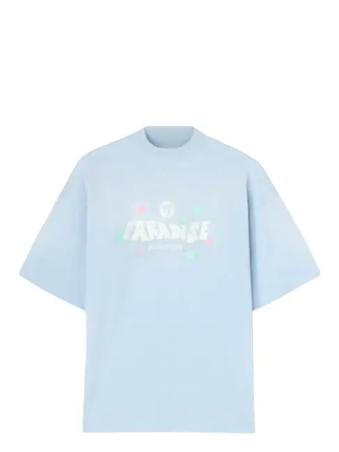 Palm Angels Paradise Palm Printed Drop Shoulder T-shirt - Light Blue
