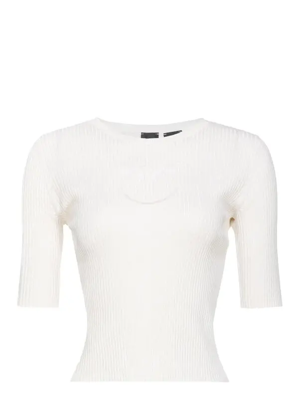 Pinko Crewneck Knitted Top With Iconic Love Birds Pattern - White