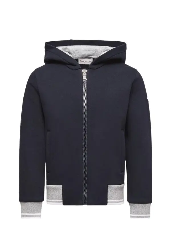 Moncler Stripe-trimmed Cotton Zip-up Hoodie - Navy Blue