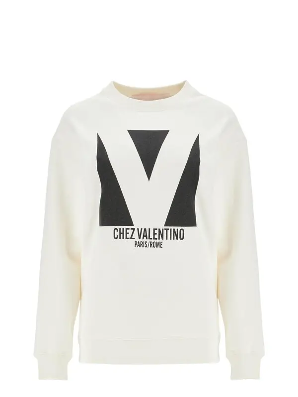 Valentino Garavani Crewneck Sweatshirt With Logo Print - Ivory White