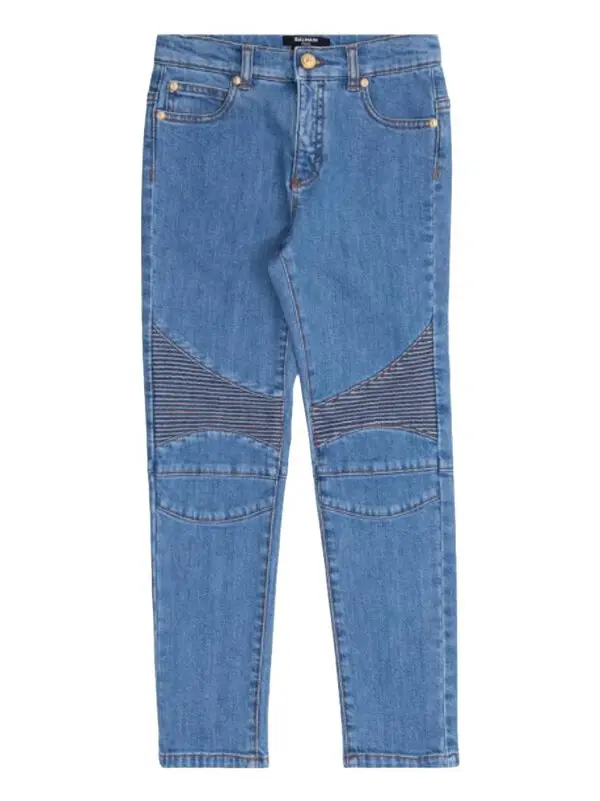 Balmain Ribbed-knee Skinny Jeans - Blue