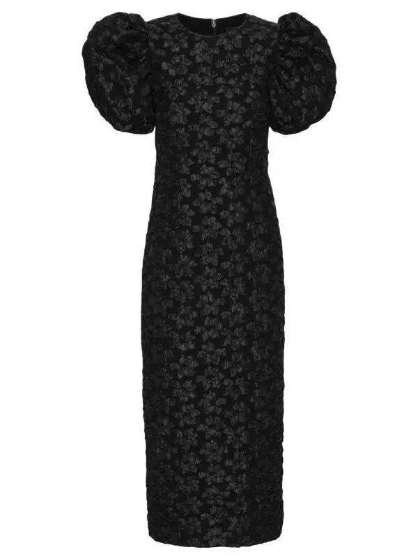 ROTATE BY BIRGER CHRISTENSEN Ruby Jacquard Crewneck Midi Dress With Puff Sleeves - Black