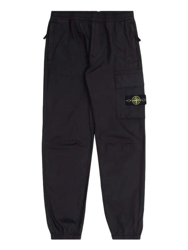 Stone Island Cotton Trousers With Compass Motif - Black
