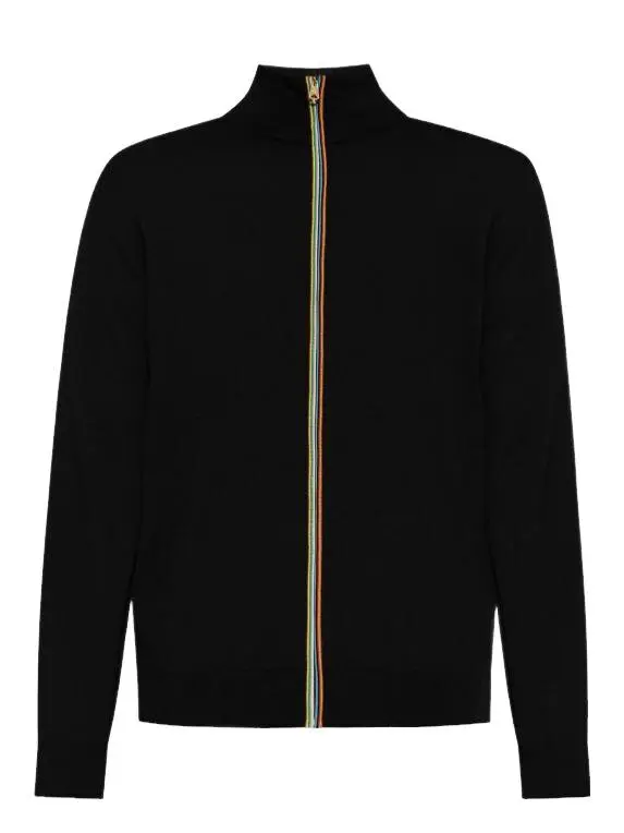 Paul Smith Wool Cardigan With Signature Stripes - Black