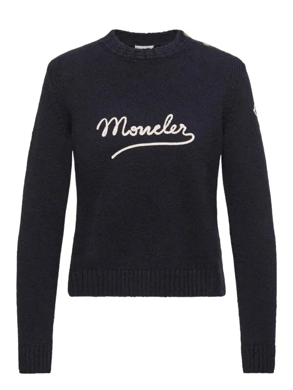 Moncler Embroidered Logo Long Sleeve Jumper - Navy Blue