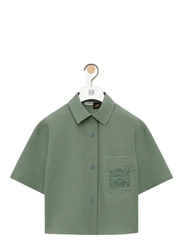 Loewe Short Sleeve Shirt With Anagram Embroidery - Gray-green