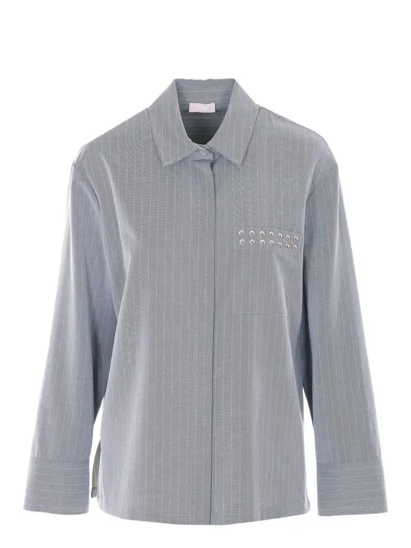 Liu Jo Striped Shirt With Lapel Collar And Pocket Detail - Gray