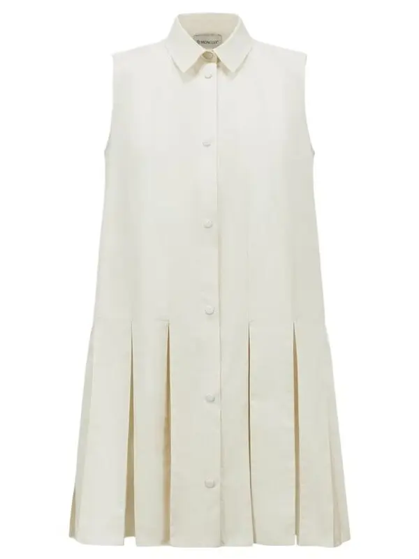Moncler Sleeveless Mini Shirt Dress - White Ivory