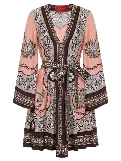 La DoubleJ Printed Long Sleeve Wrap Dress - Multicolor