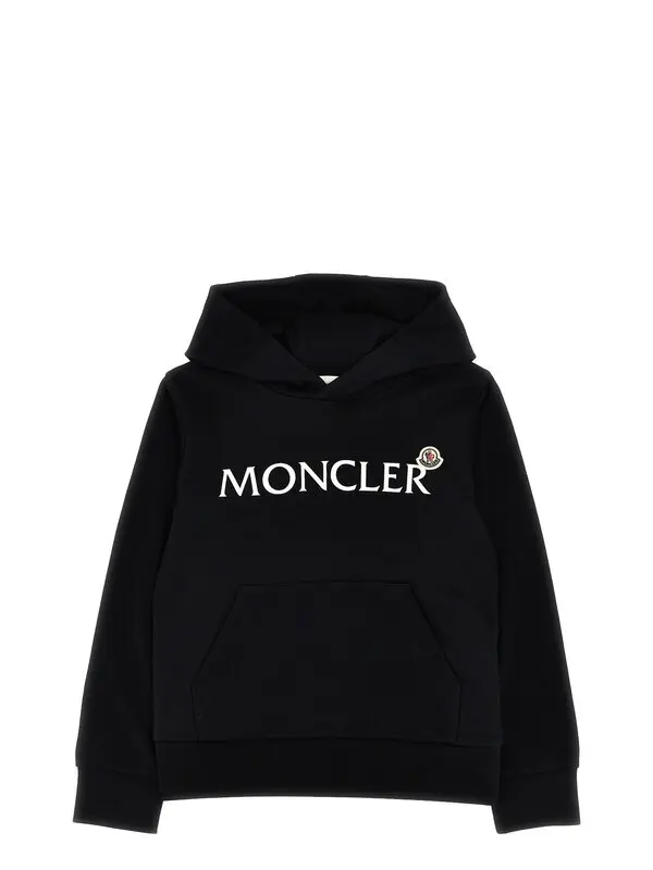 Moncler Logo Embroidered Long-sleeved Hoodie - Black