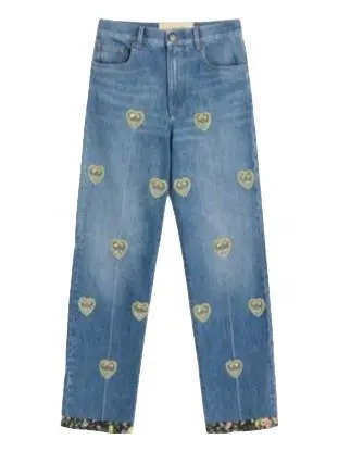 Valentino Garavani Heart Embellished Wide Leg Jeans - Blue