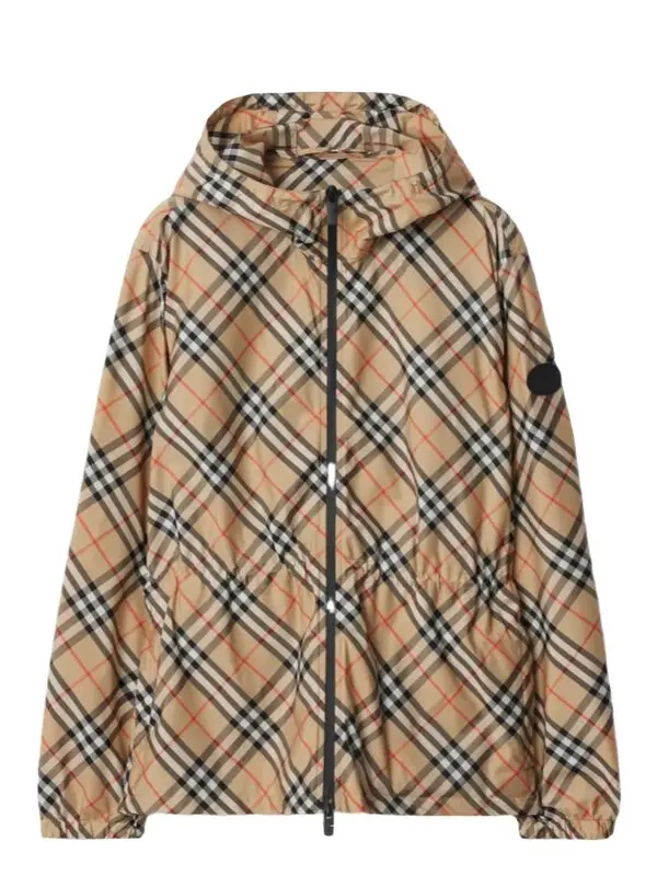 Burberry Checked Hooded Jacket - Sand