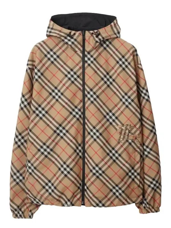 Burberry Check Zip-up Hooded Jacket - Nude