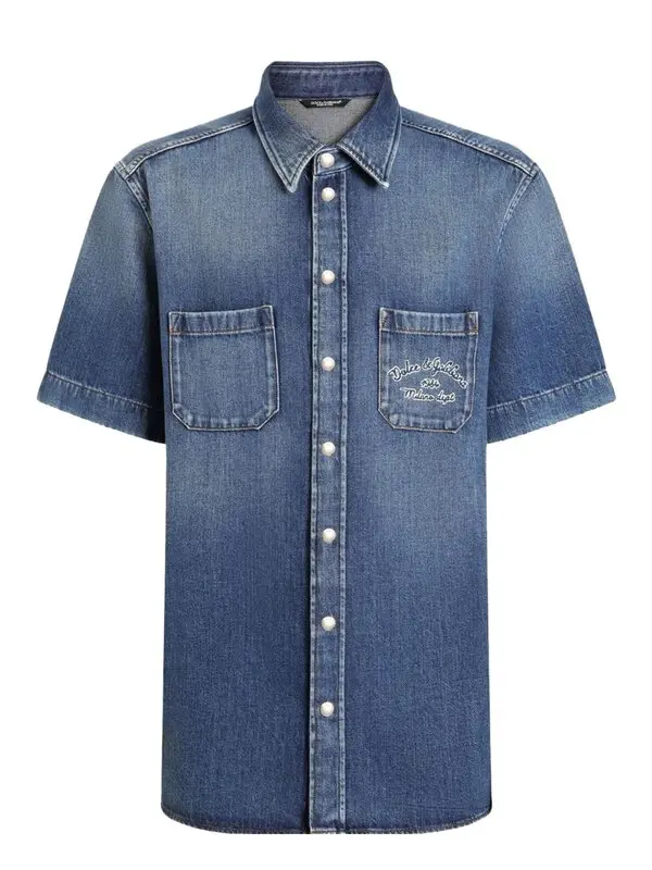 Dolce & Gabbana Dolce Gabbana Logo Embroidered Denim Shirt - Blue
