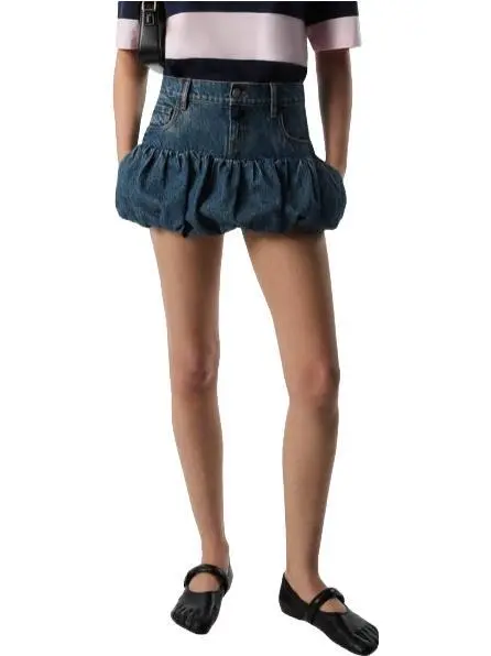 Coperni Gathered-hem Denim Mini Skirt - Blue