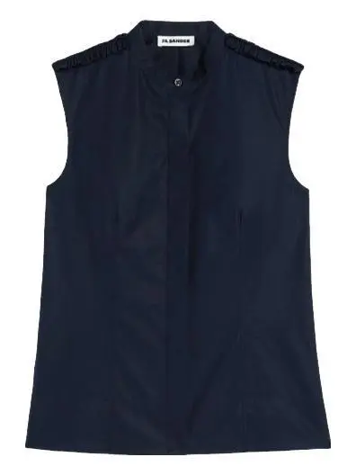 JIL SANDER Poplin Ruffle Top - Navy