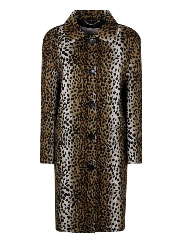 Blumarine Leopard Print Button-up Coat - Black Cognac