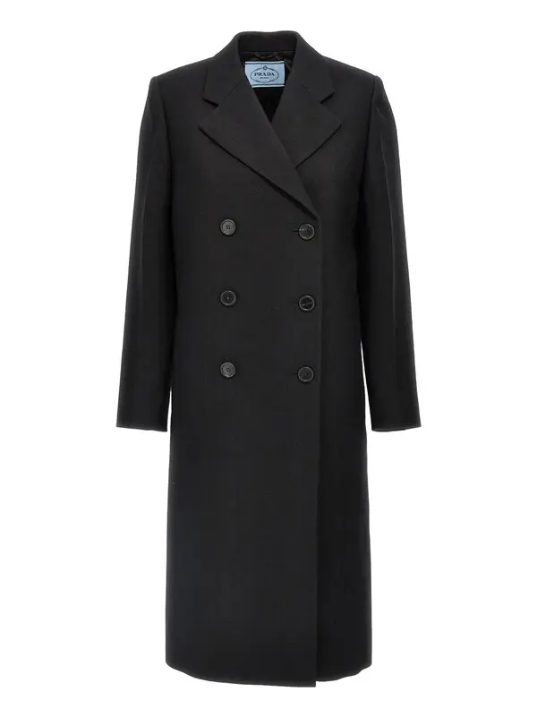 Prada Double-breasted Long-sleeved Coat - Black