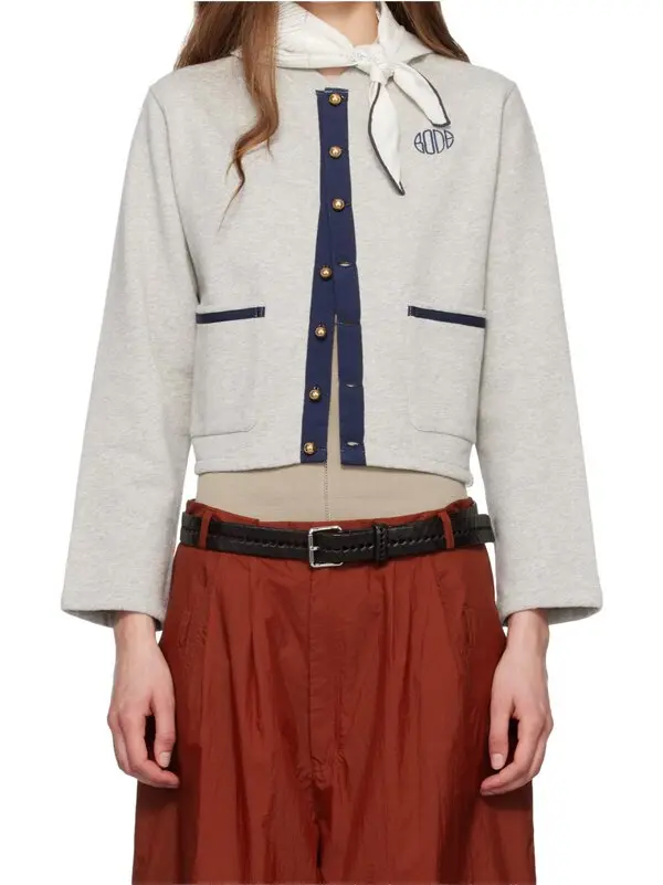 BODE Heathered Embroidered Cardigan - White