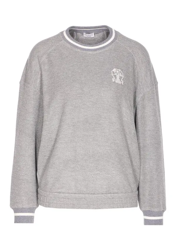 Brunello Cucinelli Embroidered Detail Crew Neck Sweater - Gray