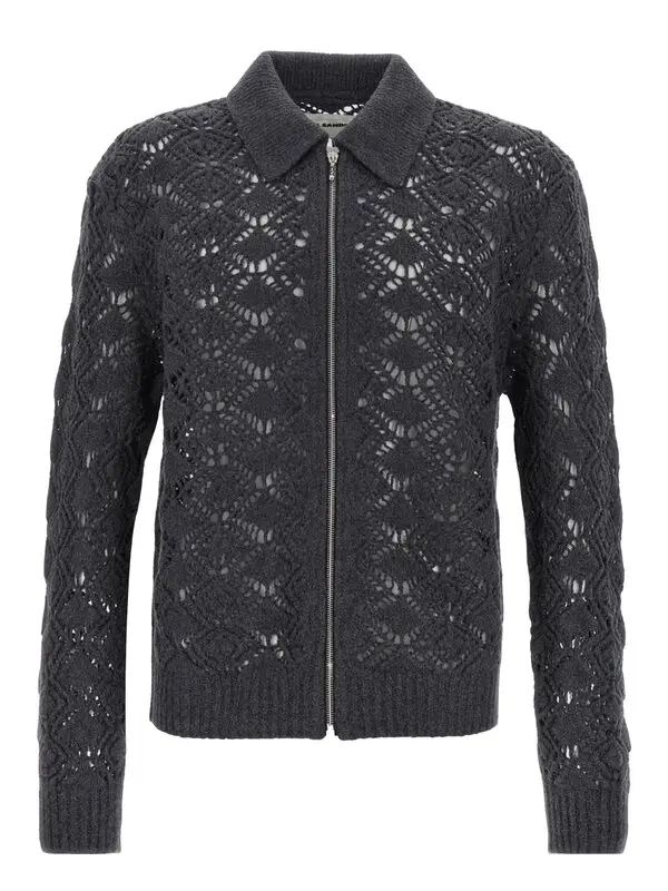 JIL SANDER Openwork Zipped Knit Cardigan - Black