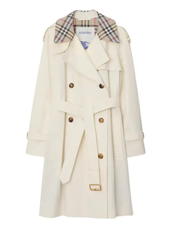 Burberry Mid-length Trench Coat With Checked Collar - Cotton