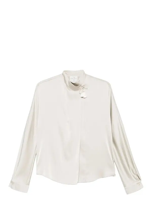 FORTE_FORTE Silk Satin Tasseled Blouse - White