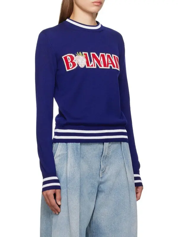 Balmain Striped Logo Pullover - Blue