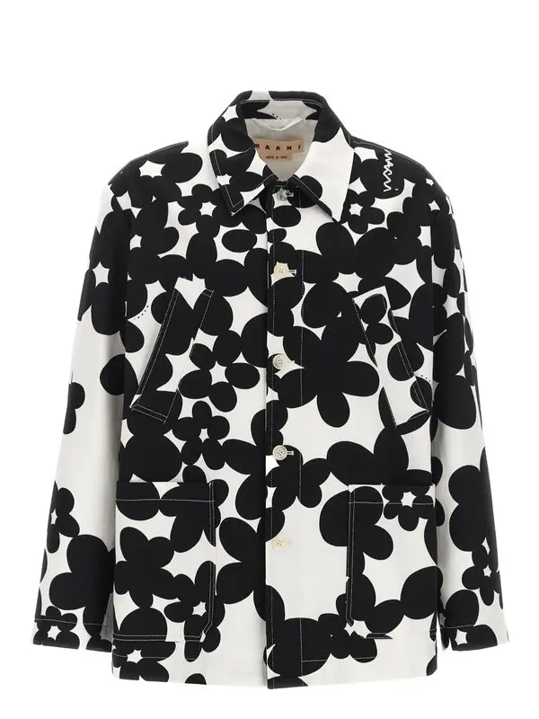 Marni Floral Print Buttoned Jacket - White/black