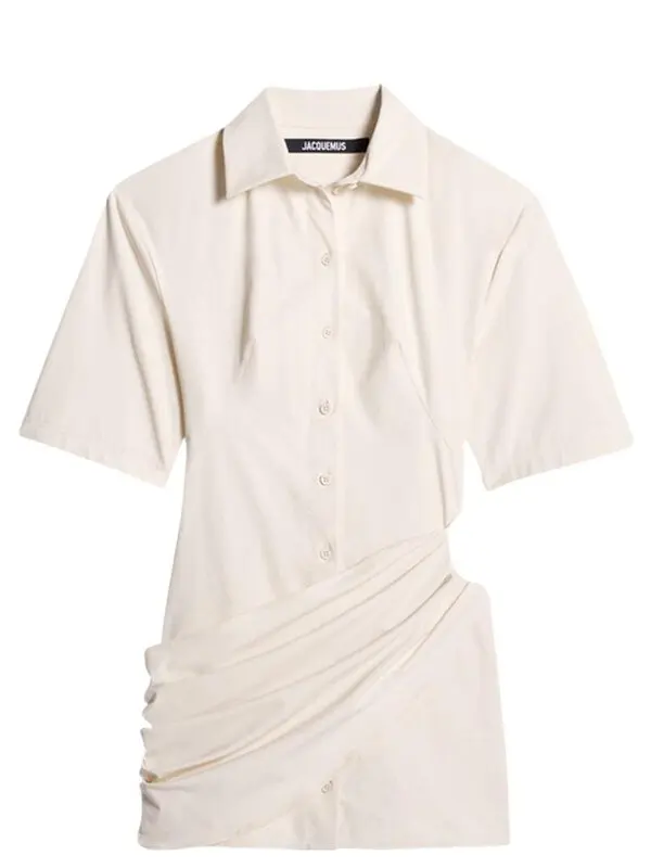 Jacquemus La Robe Camisa Draped Shirt Dress - White