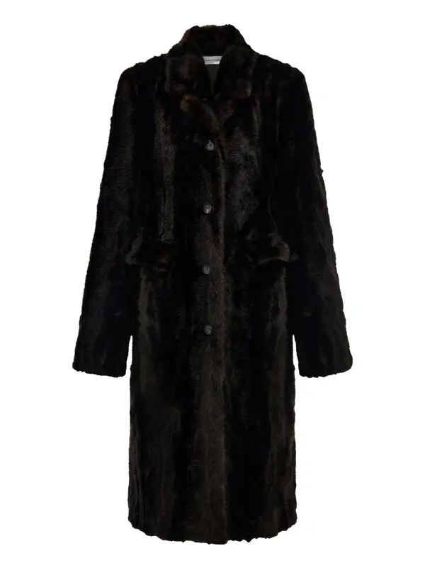FERRAGAMO Single-breasted Fur Coat - Dark Espresso