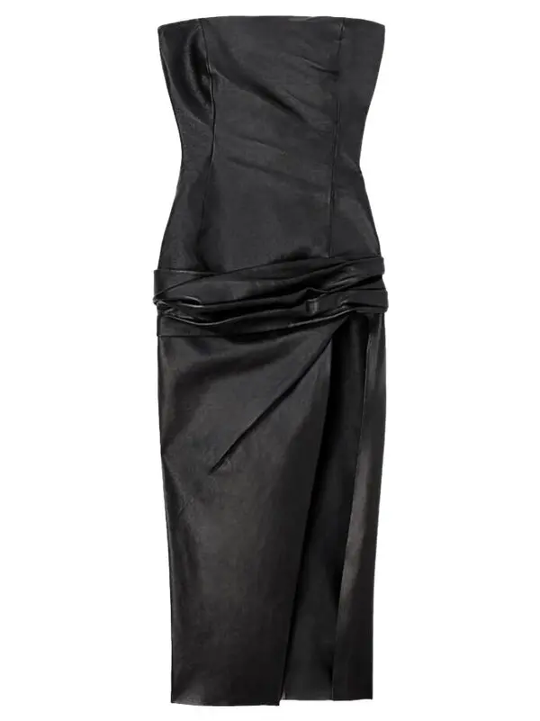Attico Off-the-shoulder Ruched Waist Midi Dress - Black