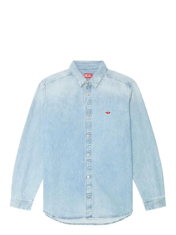 DIESEL® Logo Embroidered Long-sleeved Denim Shirt - Light Blue
