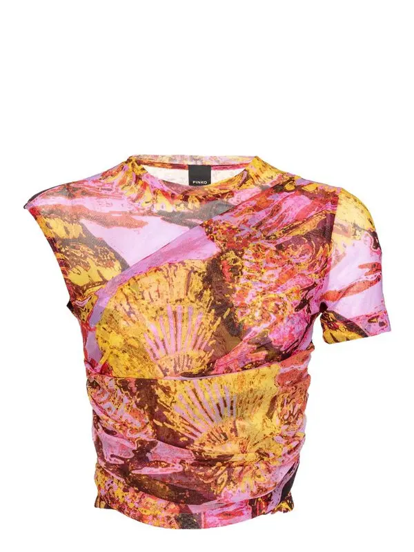 Pinko Asymmetrical Crewneck Top With Graphic Print - Multicolor