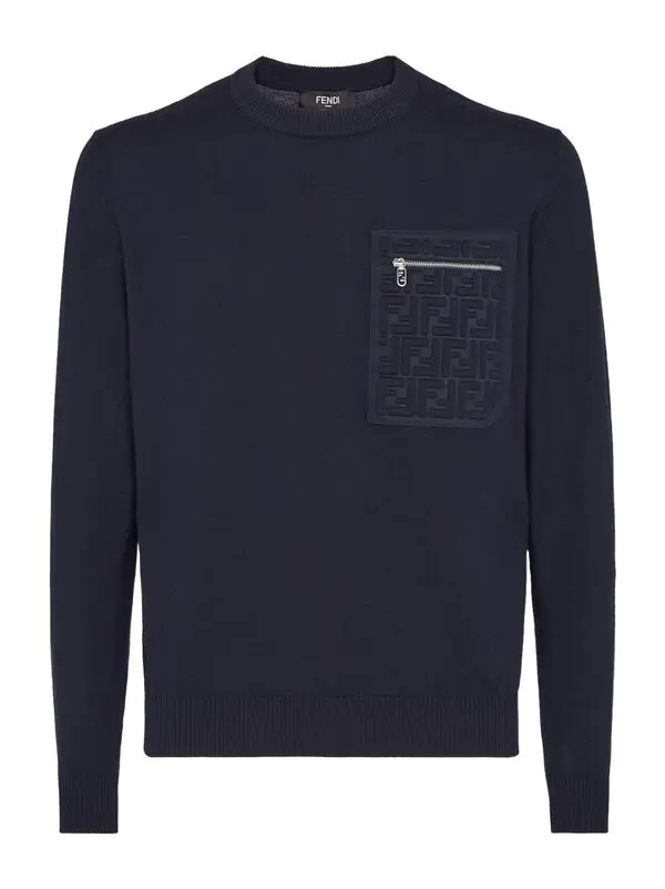Fendi Ff Motif Knit Jumper - Navy Blue