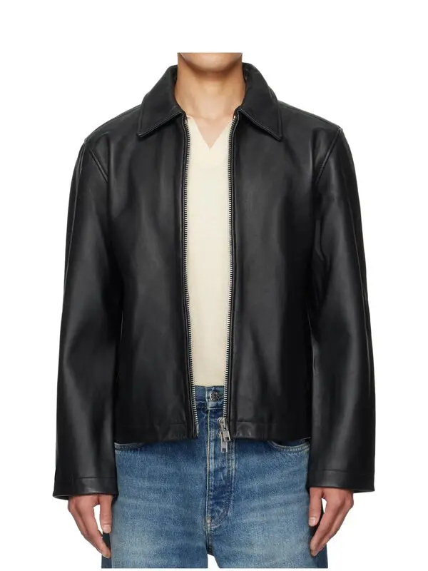 SUNFLOWER Zip-up Leather Jacket - Black