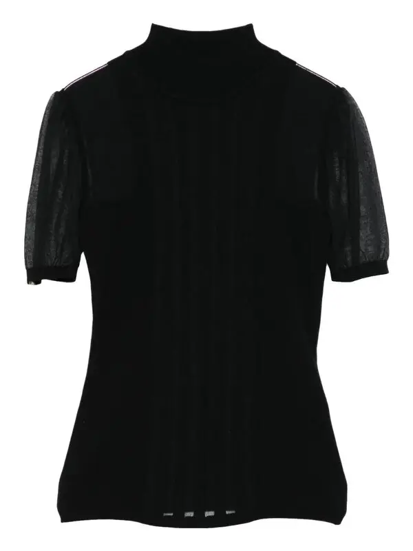 Elisabetta Franchi High-neck Sheer Sleeve Top - Black