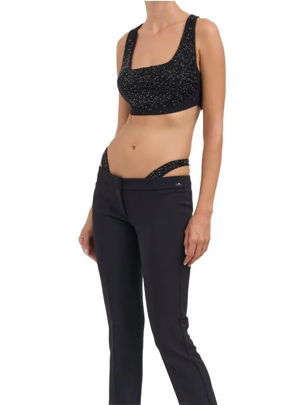 Elisabetta Franchi Embellished Square Neck Lightweight Crêpe Top - Black