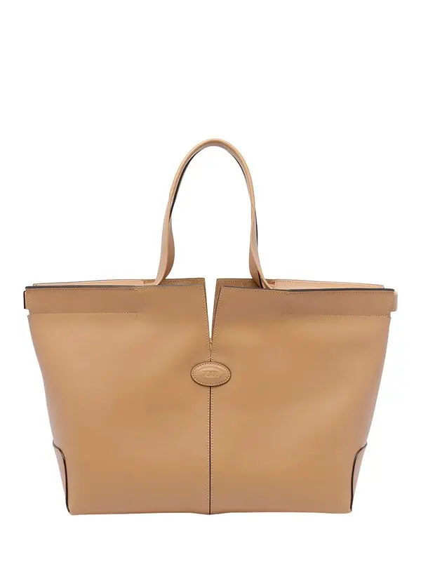 TOD'S Logo Debossed Medium Tote Bag - Nude