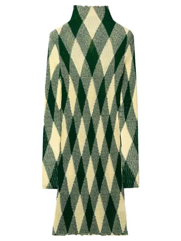 Burberry Argyle Roll-neck Ribbed-knit Dress - Green